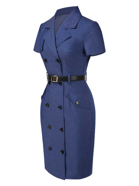 [Prévente] Robe bleue en pur coton à revers années 1960 – Retro Stage ...